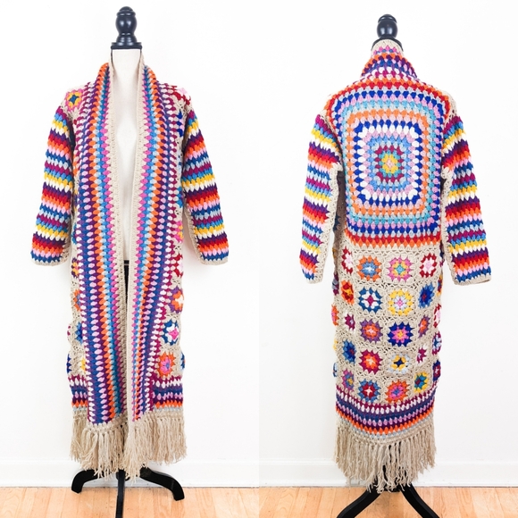 SAACHI | Sweaters | Nwt Saachi Fringed Granny Square Long Cardigan ...